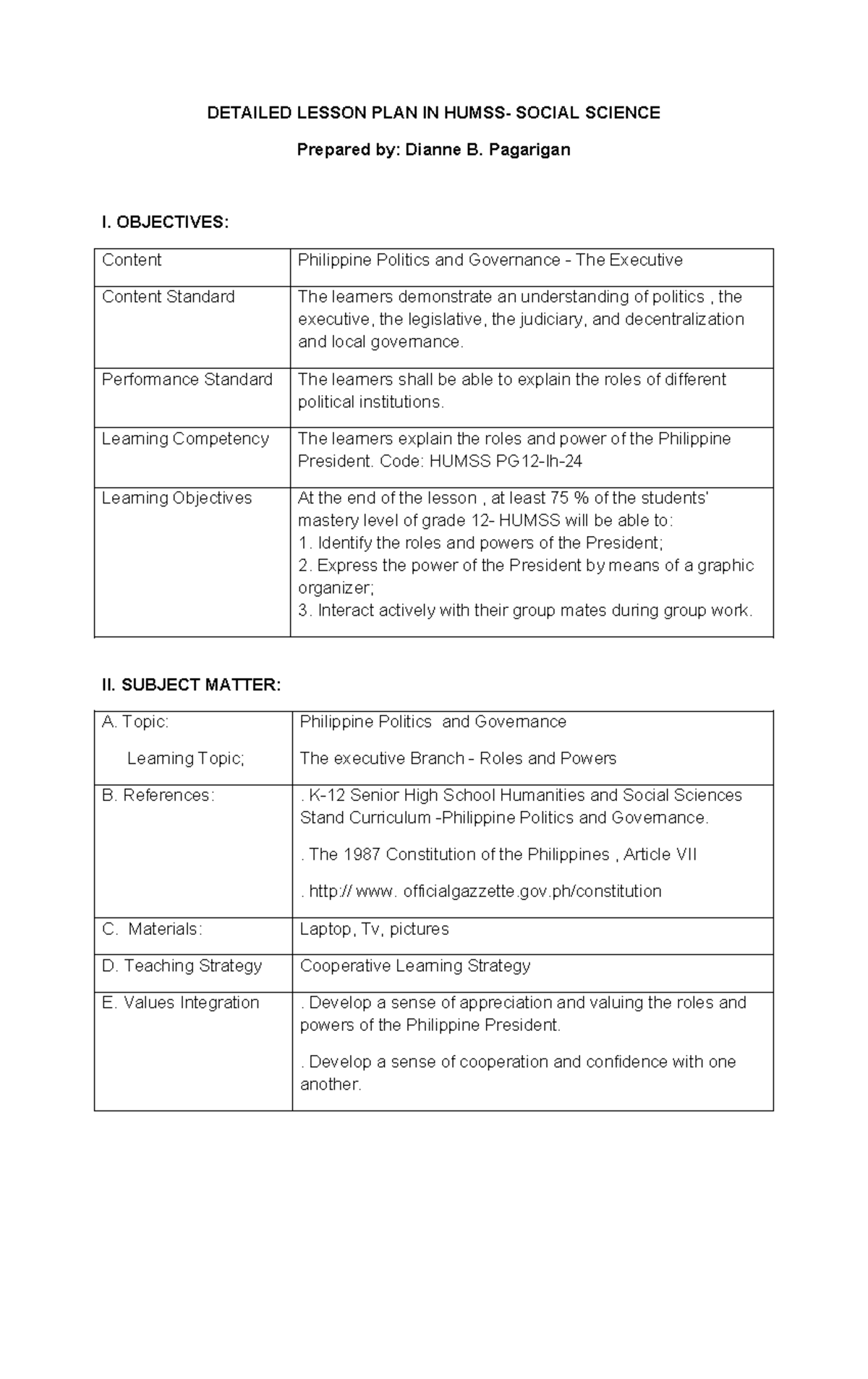 HUMSS Detailed Lesson Plan: Understanding Philippine Politics ...