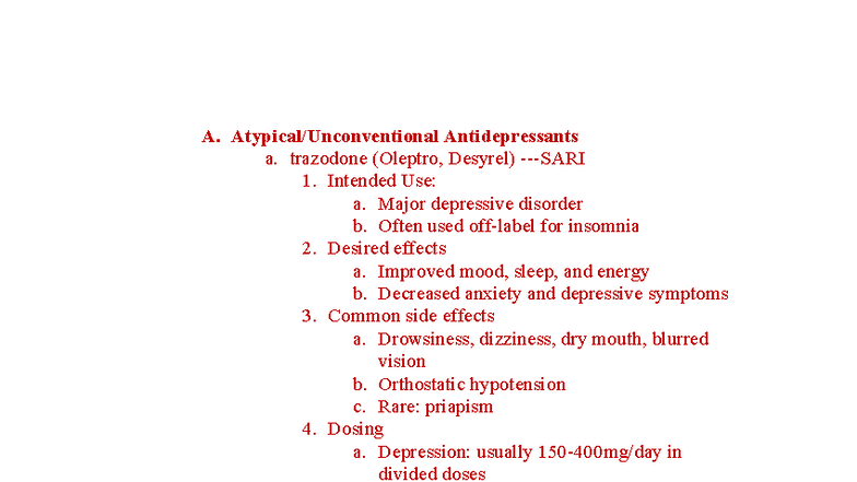 SP25 Psychotropic druglist - A. Atypical/Unconventional Antidepressants ...