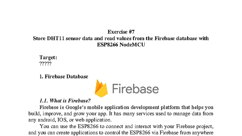 Lab 7 - Lý thuyết - Exercise Store DHT11 sensor data and read values from the Firebase database ...