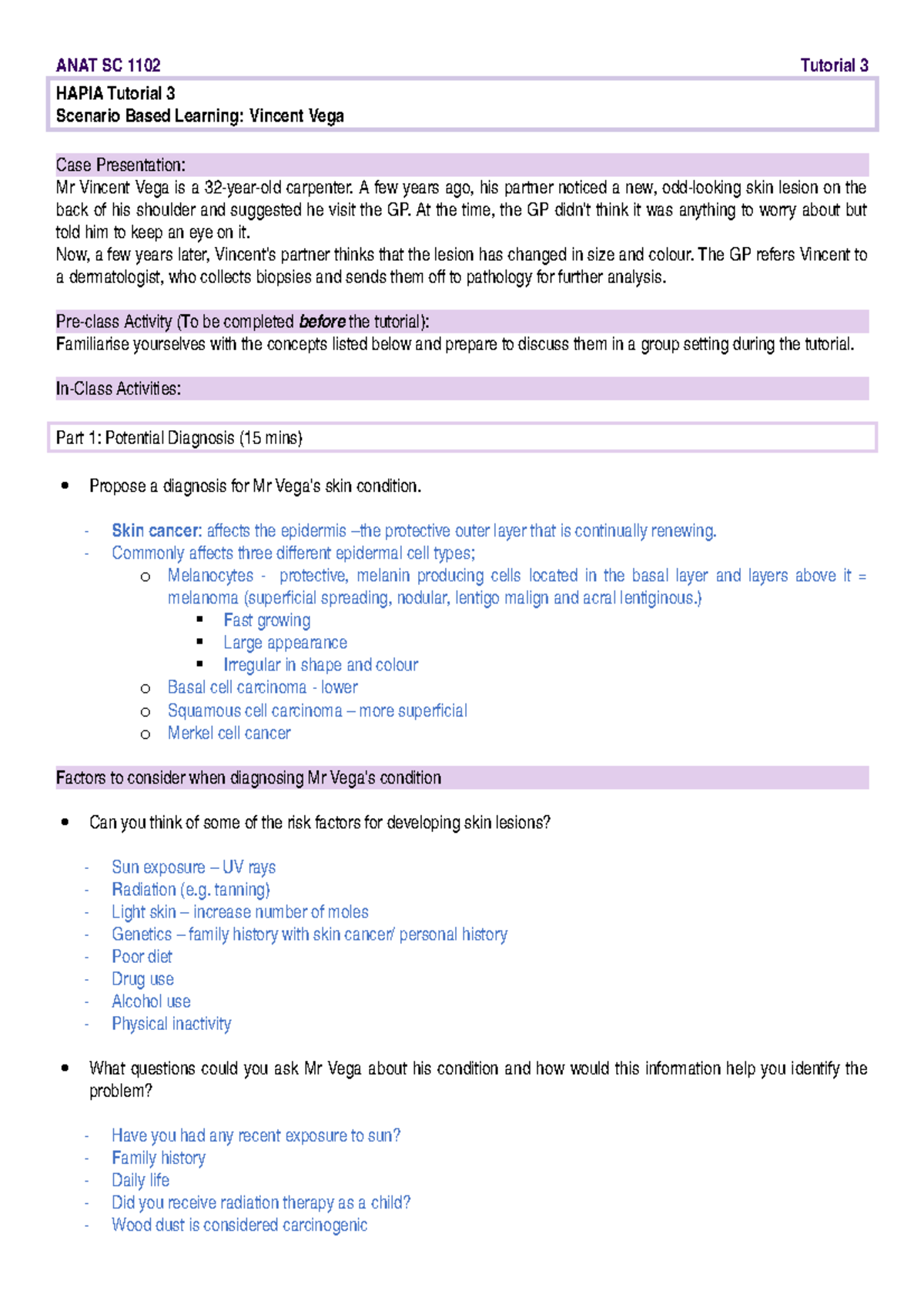 Hapia Tutorial 3 - Student Notes - HAPIA Tutorial 3 Scenario Based ...