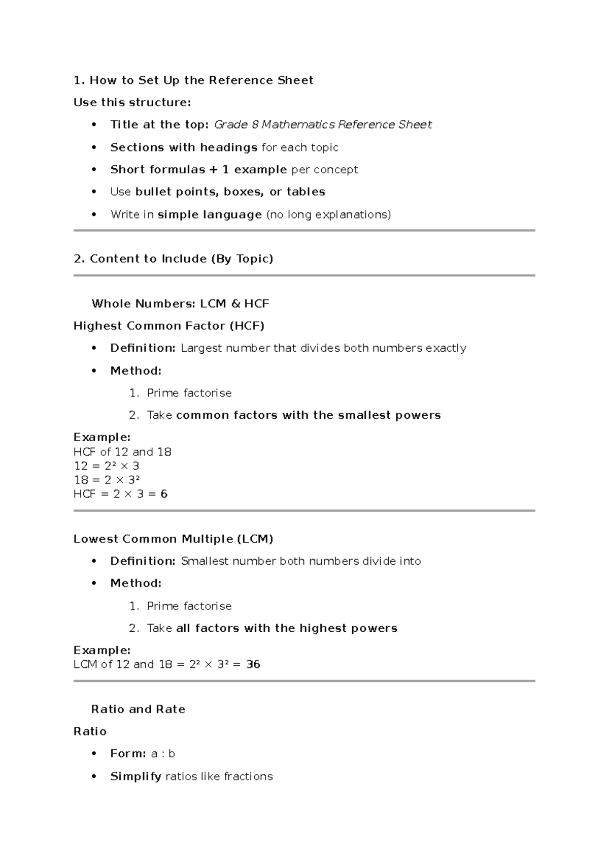 Grade 8 Math Reference Sheet: Key Concepts & Formulas - Studocu
