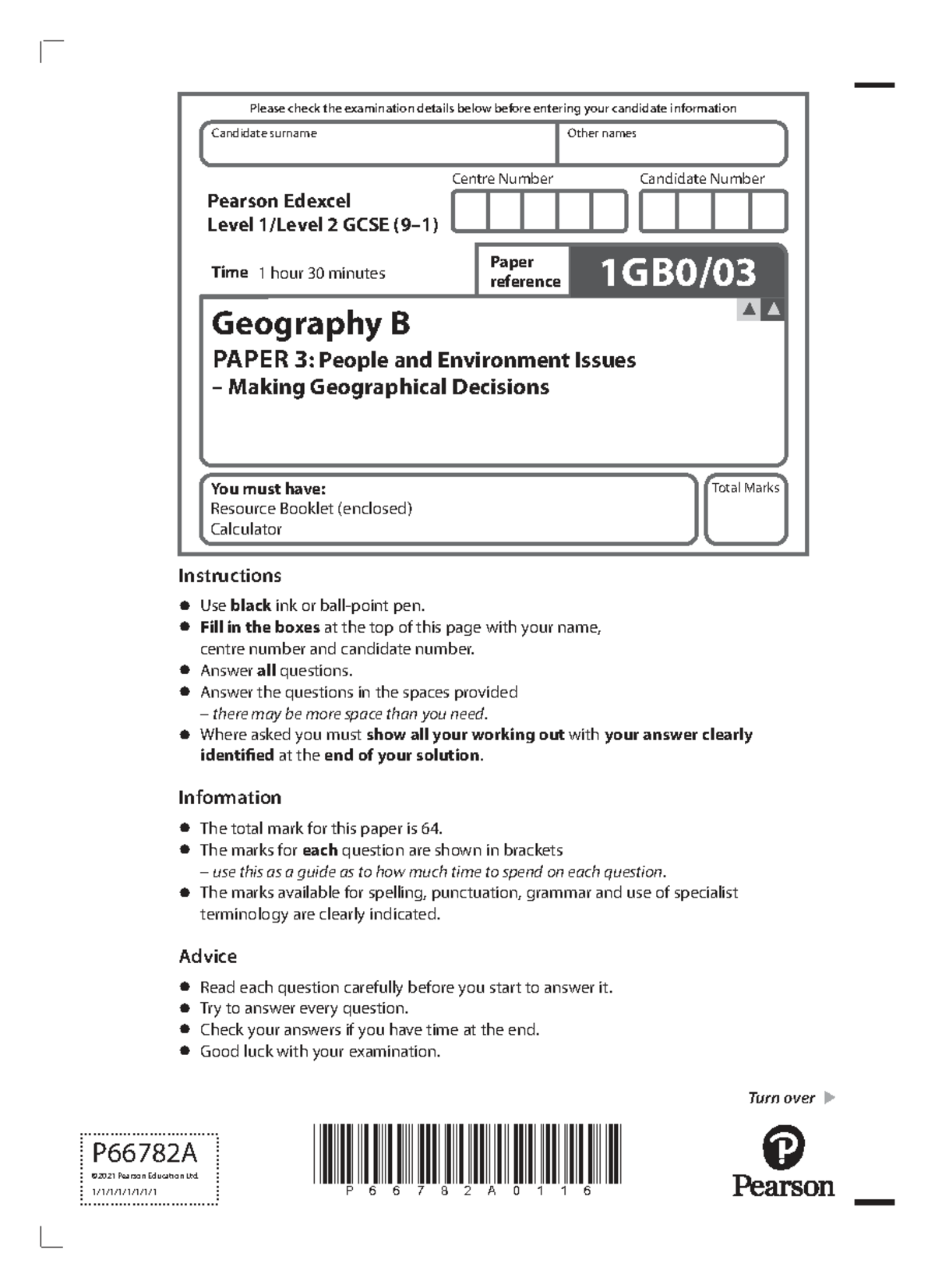 1GB0 03 Geography B PAPER 3: Exam Instructions and Key Questions - Studocu