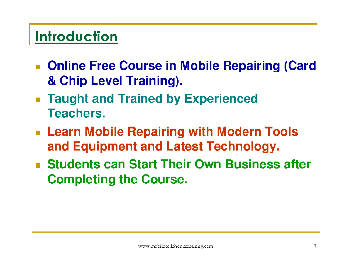 Mobile Repairing Course (Card Chip Level Training) PDF Guide - Studocu