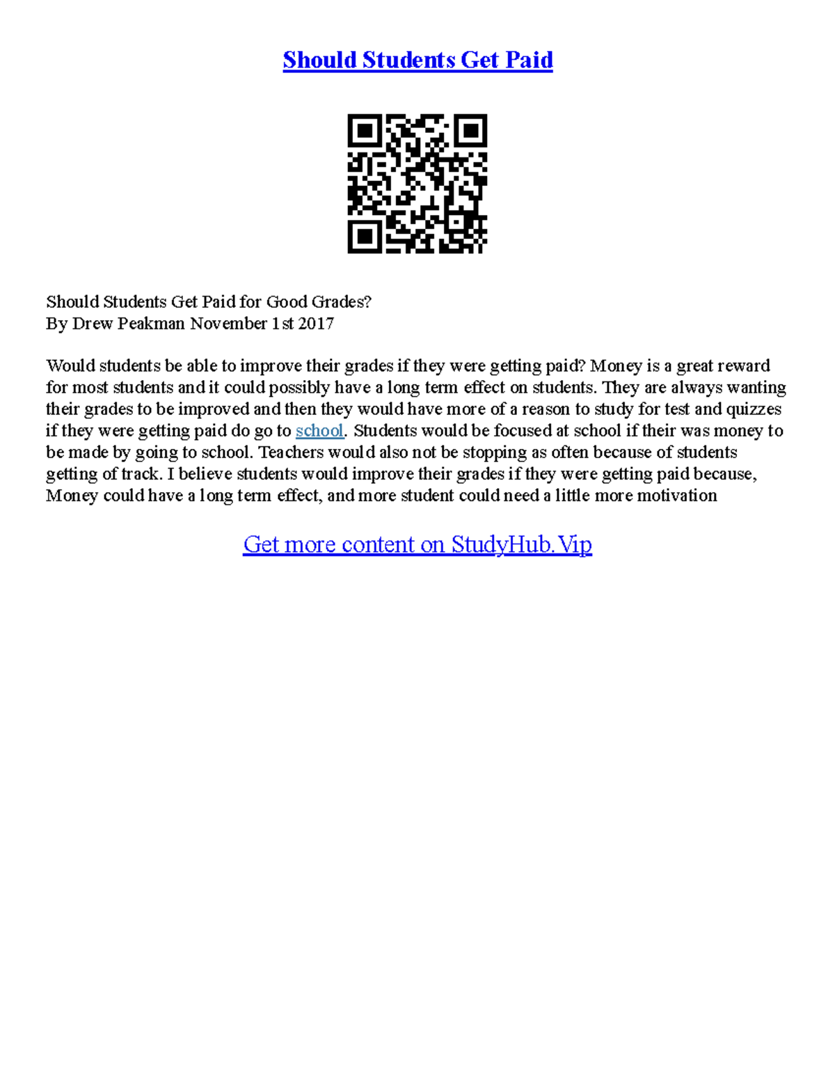Should Students Get Paid for Good Grades? Essay Analysis & Discussion ...
