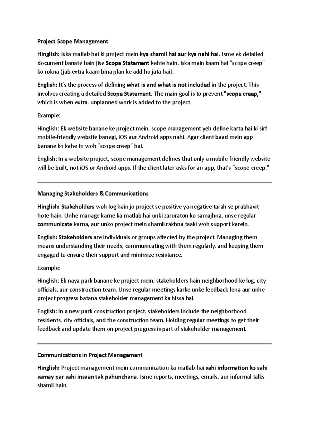 Unit 2 - Project Management Notes: Scope, Communication & Resources ...