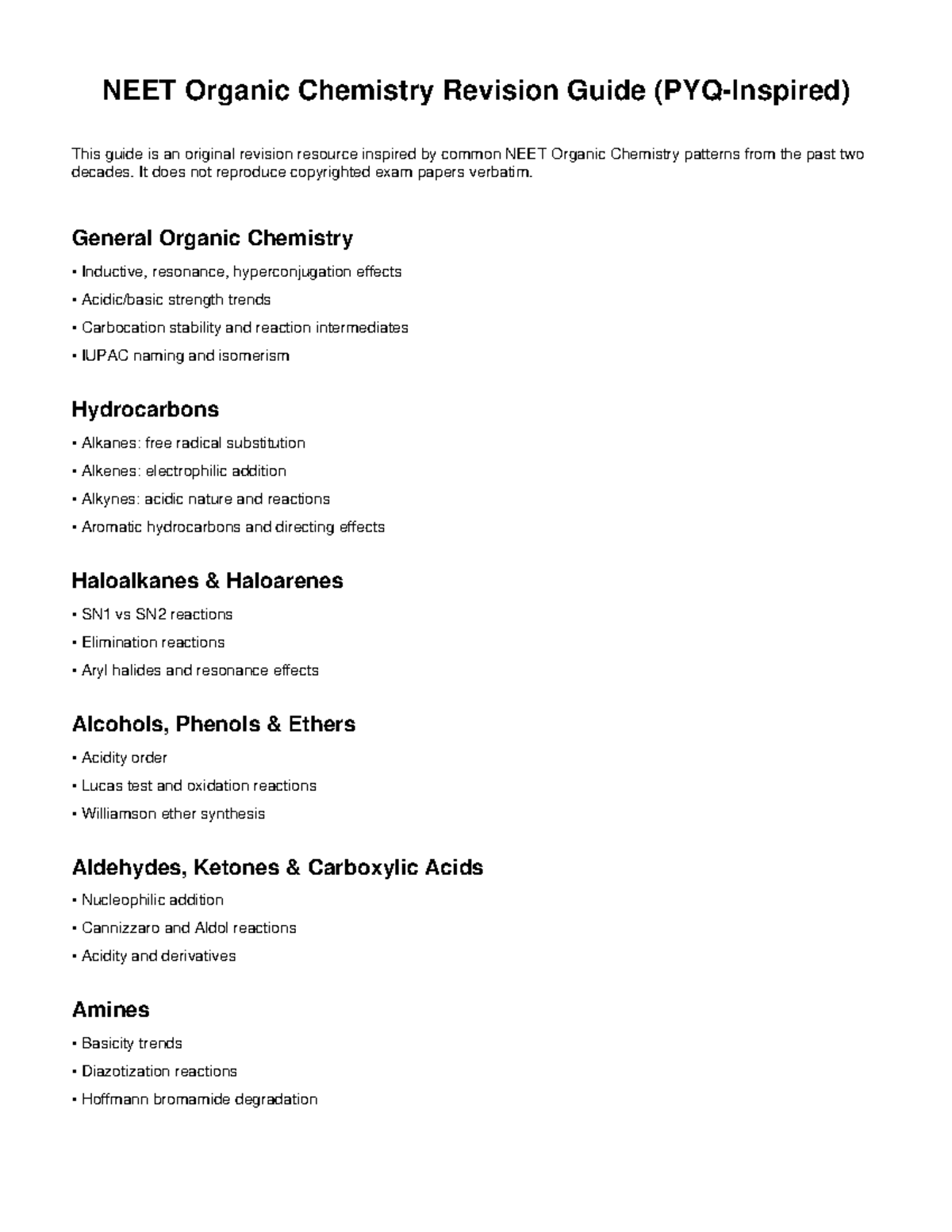NEET Organic Chemistry Revision Guide: Key Concepts & Trends - Studocu