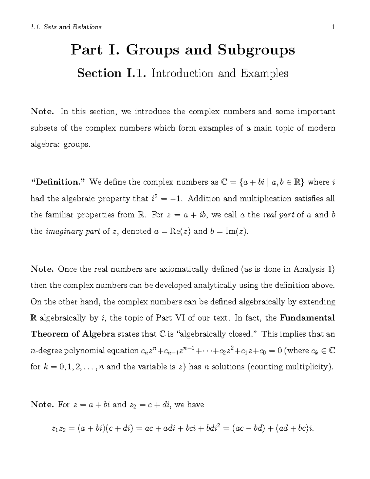 I-1 - Introduction to Complex Numbers and Groups in Algebra - Studocu