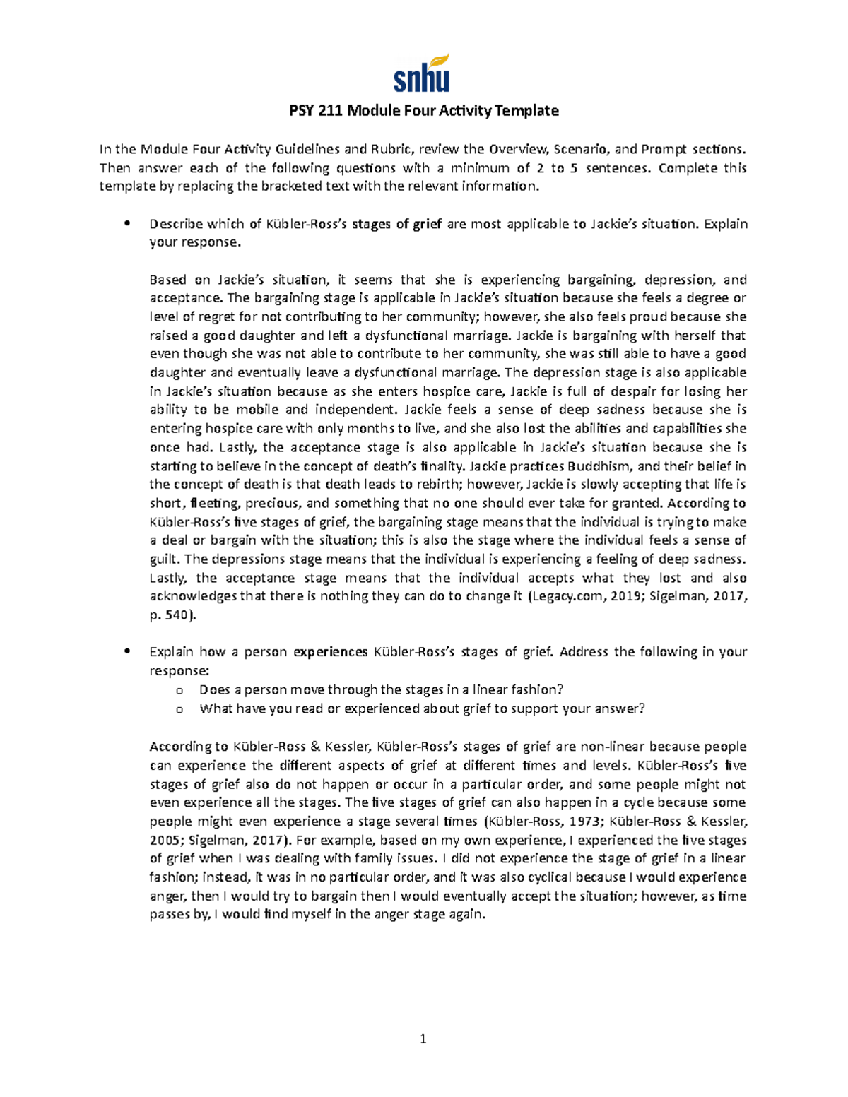 PSY 211 Module Four - PSY 211 Module Four Activity Template In the ...