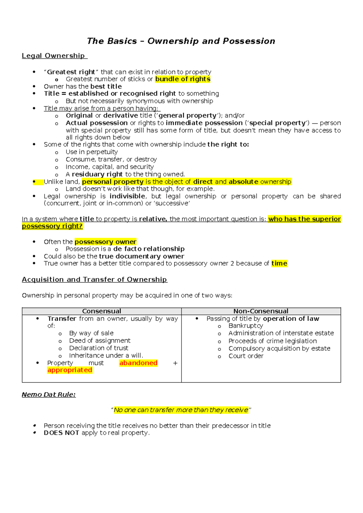 Master Document for Ownership and Possession Law (Midsem) - Studocu