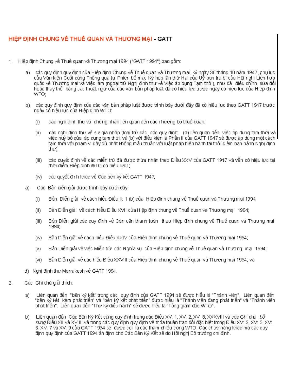 GATT 1994: Diễn giải và Quy định về Thương mại Quốc tế - Studocu