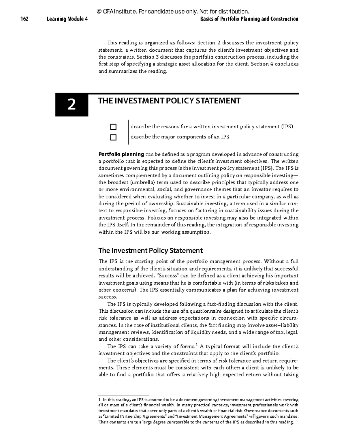 162 Learning Module 4: Basics of Portfolio Planning and Construction ...