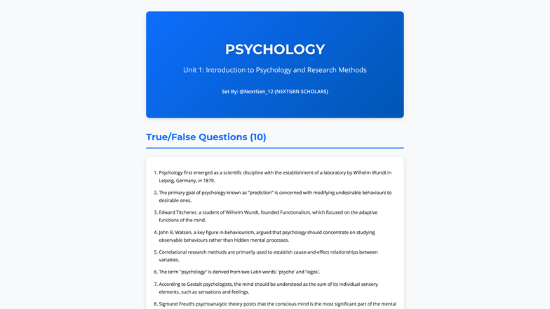 PSY 101: General Psychology Chapter 1 Study Questions (40) - Studocu