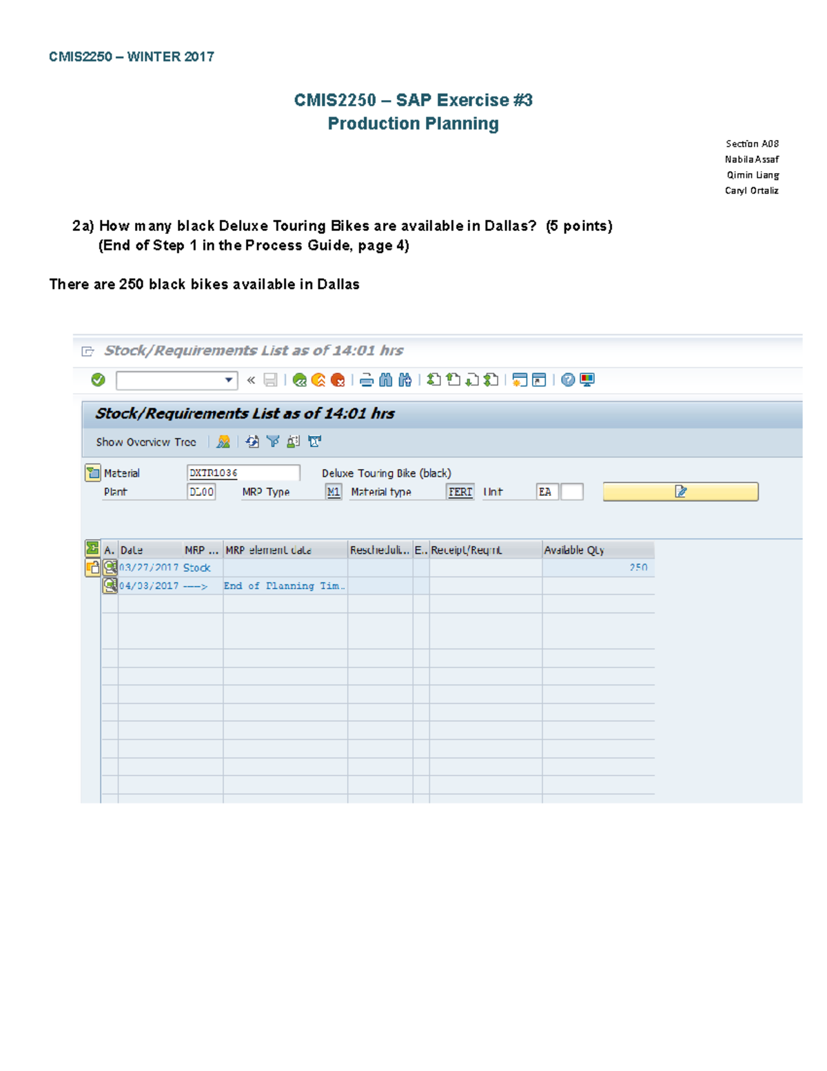 CMIS2250 - Exercise 3: SAP Production Planning Details and Findings ...