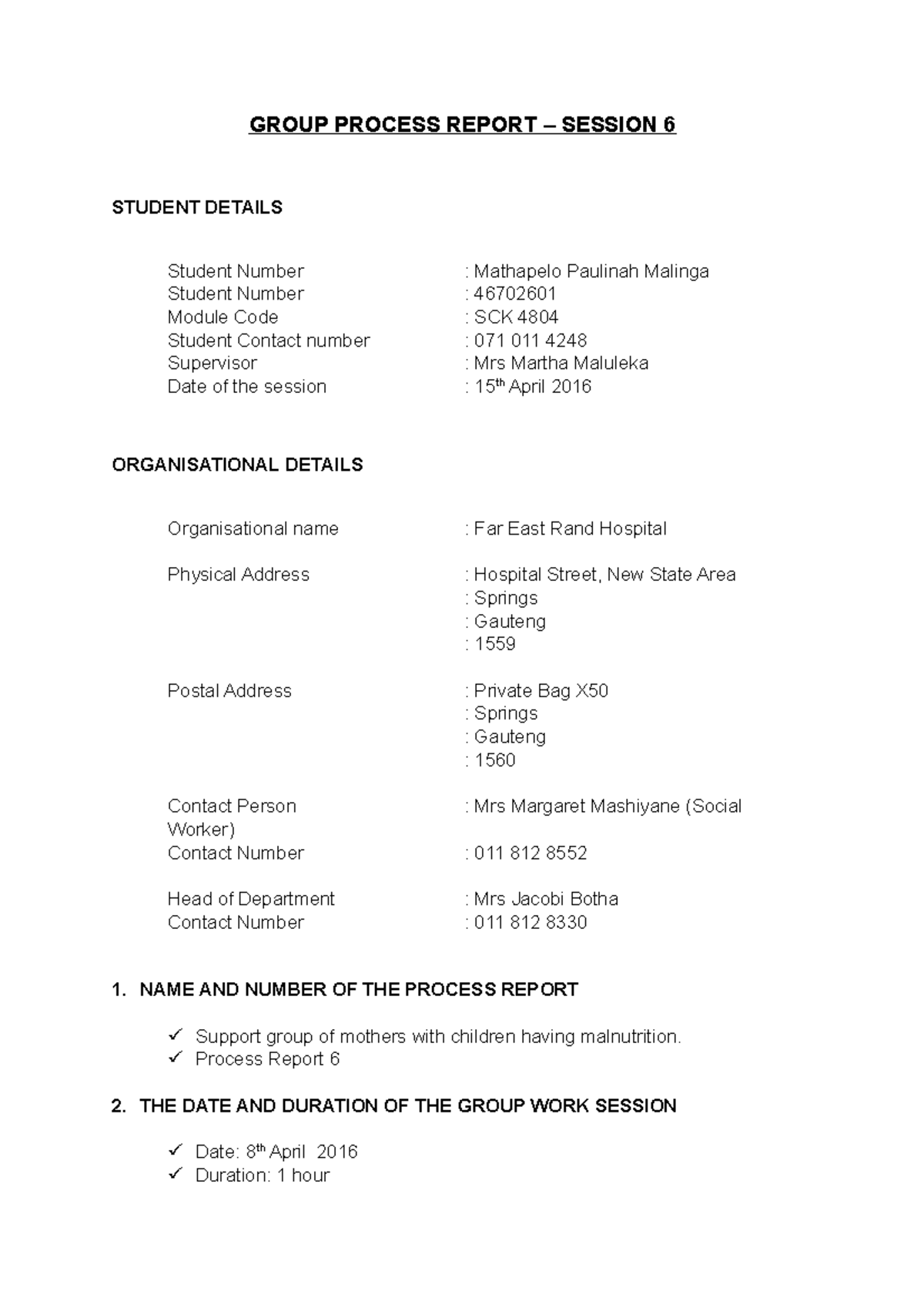 SCK 4804 Group Process Report for Session 6: Parenting Skills ...