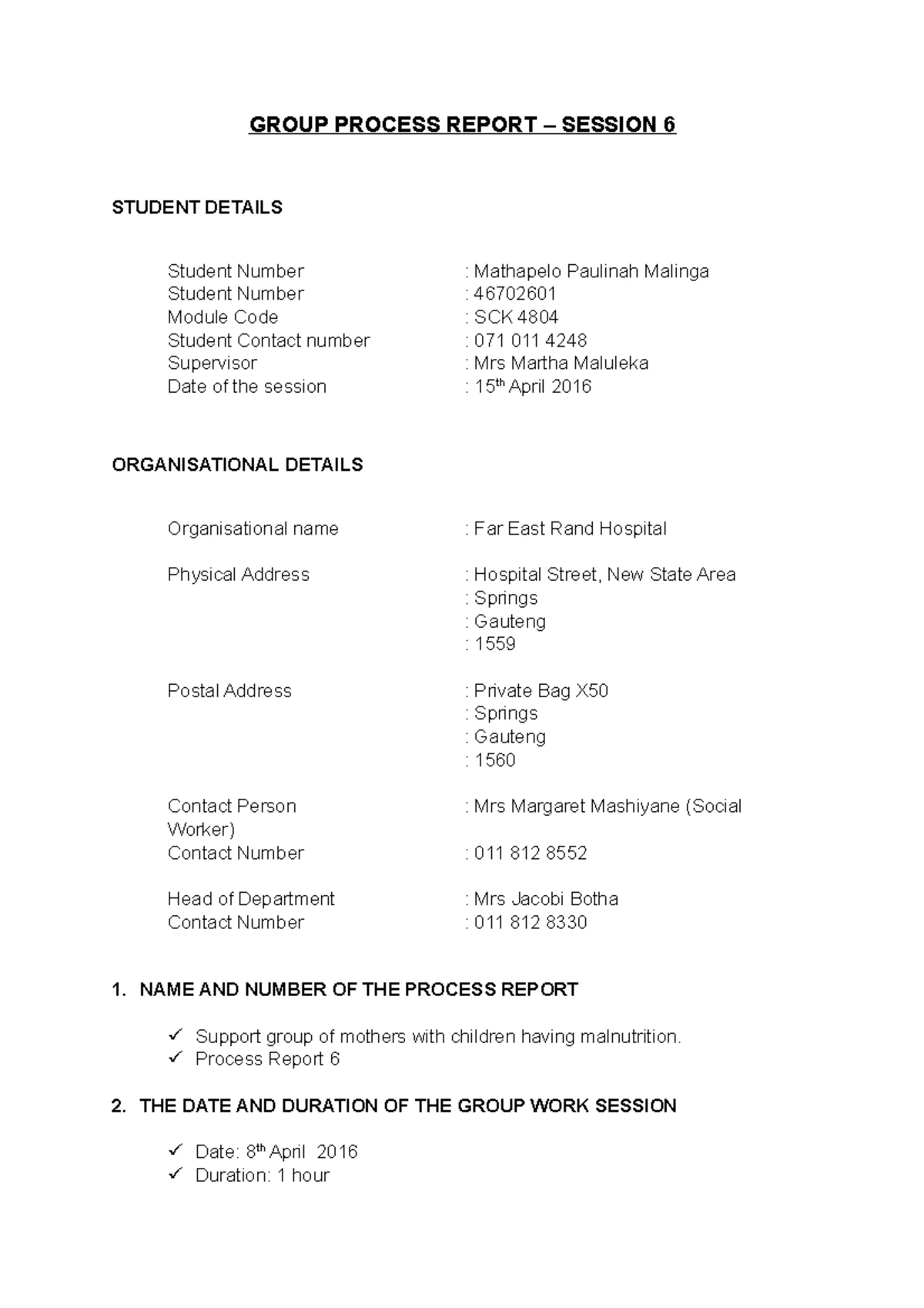Groupwork Process Report 1 - NAME AND SURNAME PADIMA PHELADI GLADYS ...