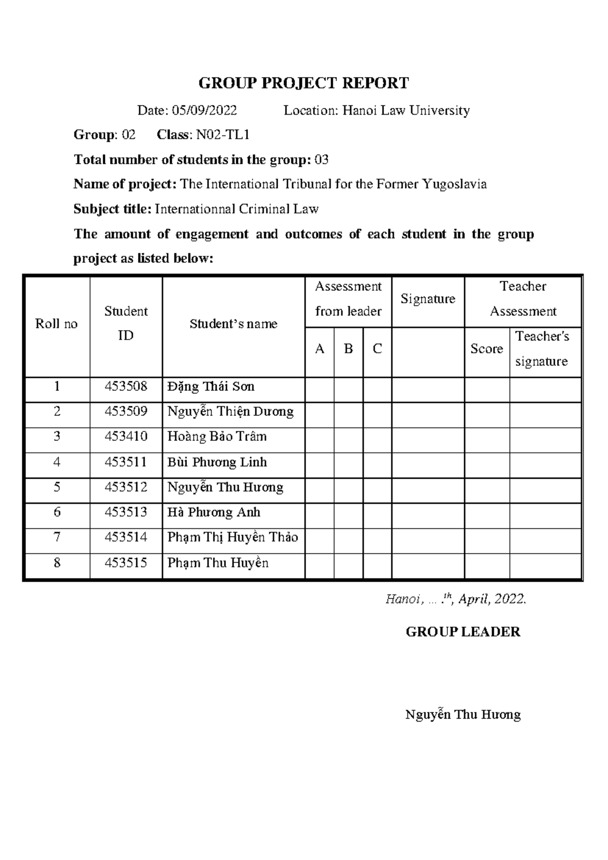 N02-TL1 Group Project Report: The International Tribunal for the Former ...