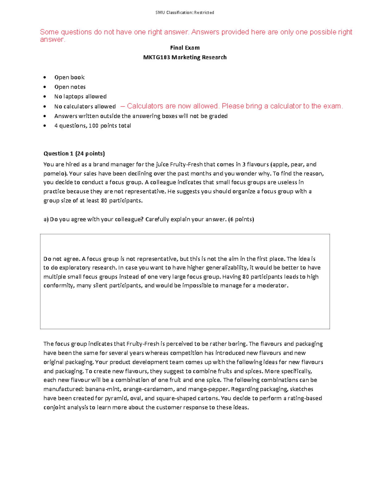 Final Exam MKTG103: Marketing Research Sample Answers - Studocu