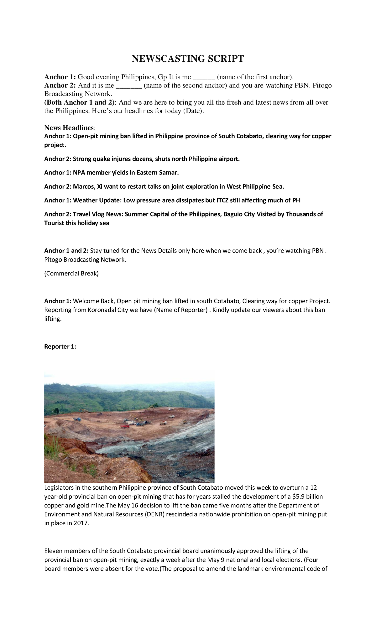Newscasting Script for PBN - Episode Highlights and Reports - Studocu