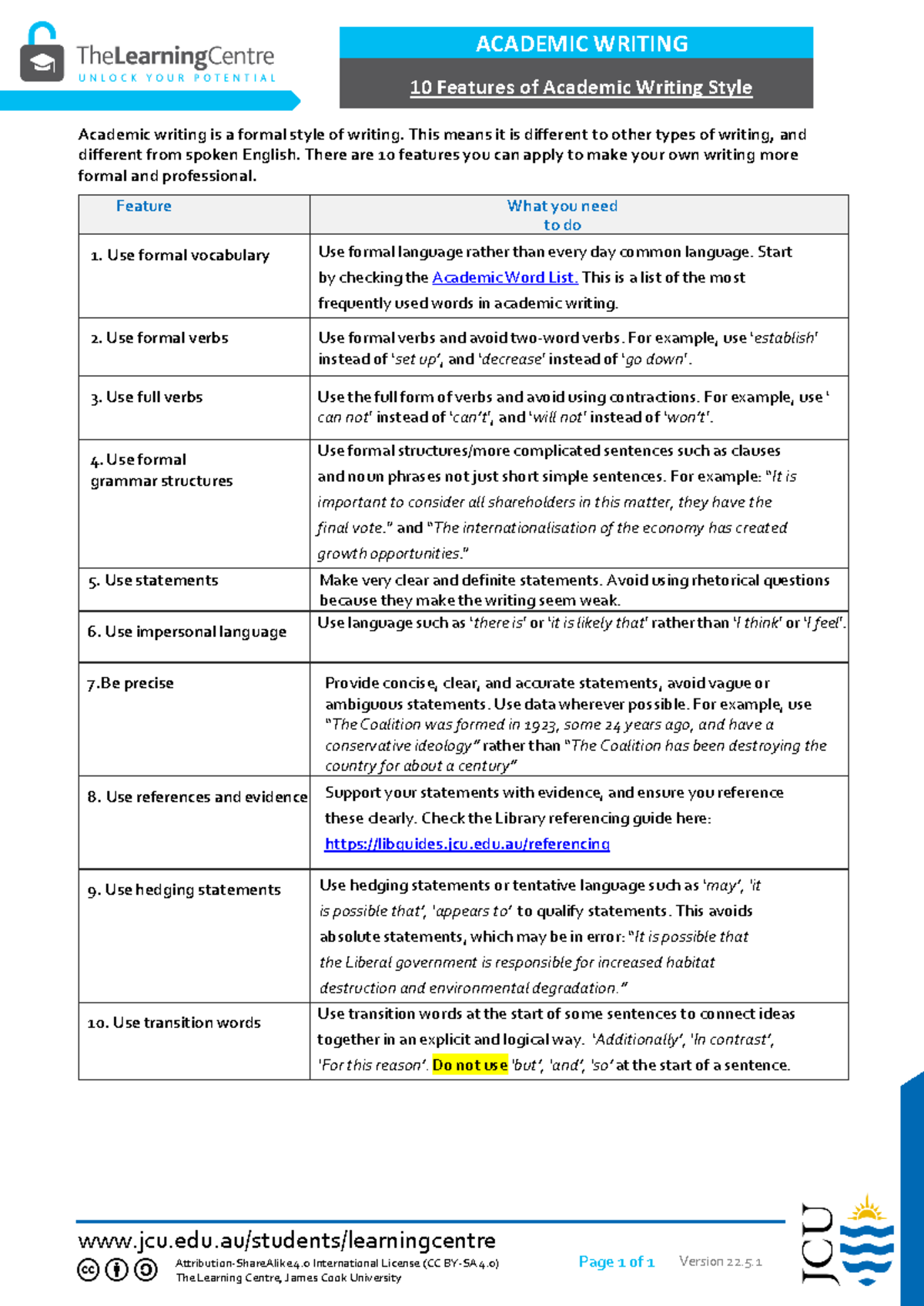 10 Essential Features of Academic Writing Style for JCU Students - Studocu