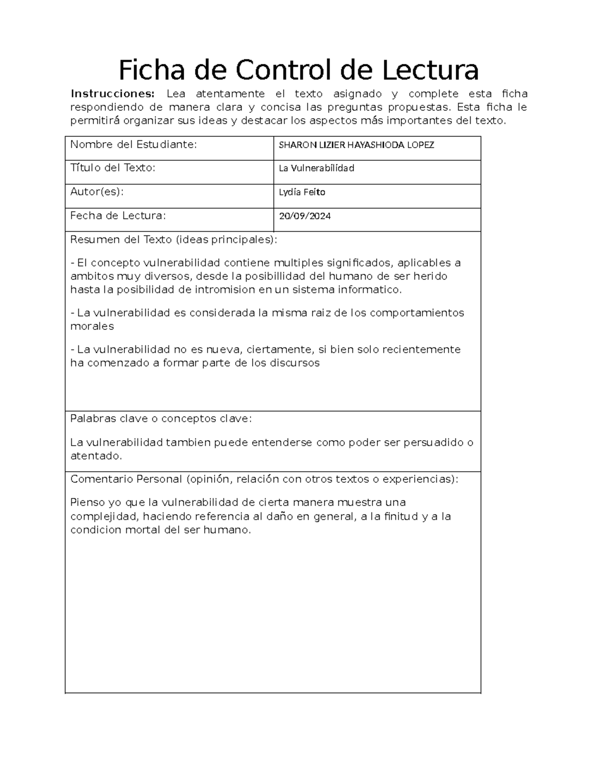 Ficha de Control de Lectura: La Vulnerabilidad - Análisis y Reflexiones ...