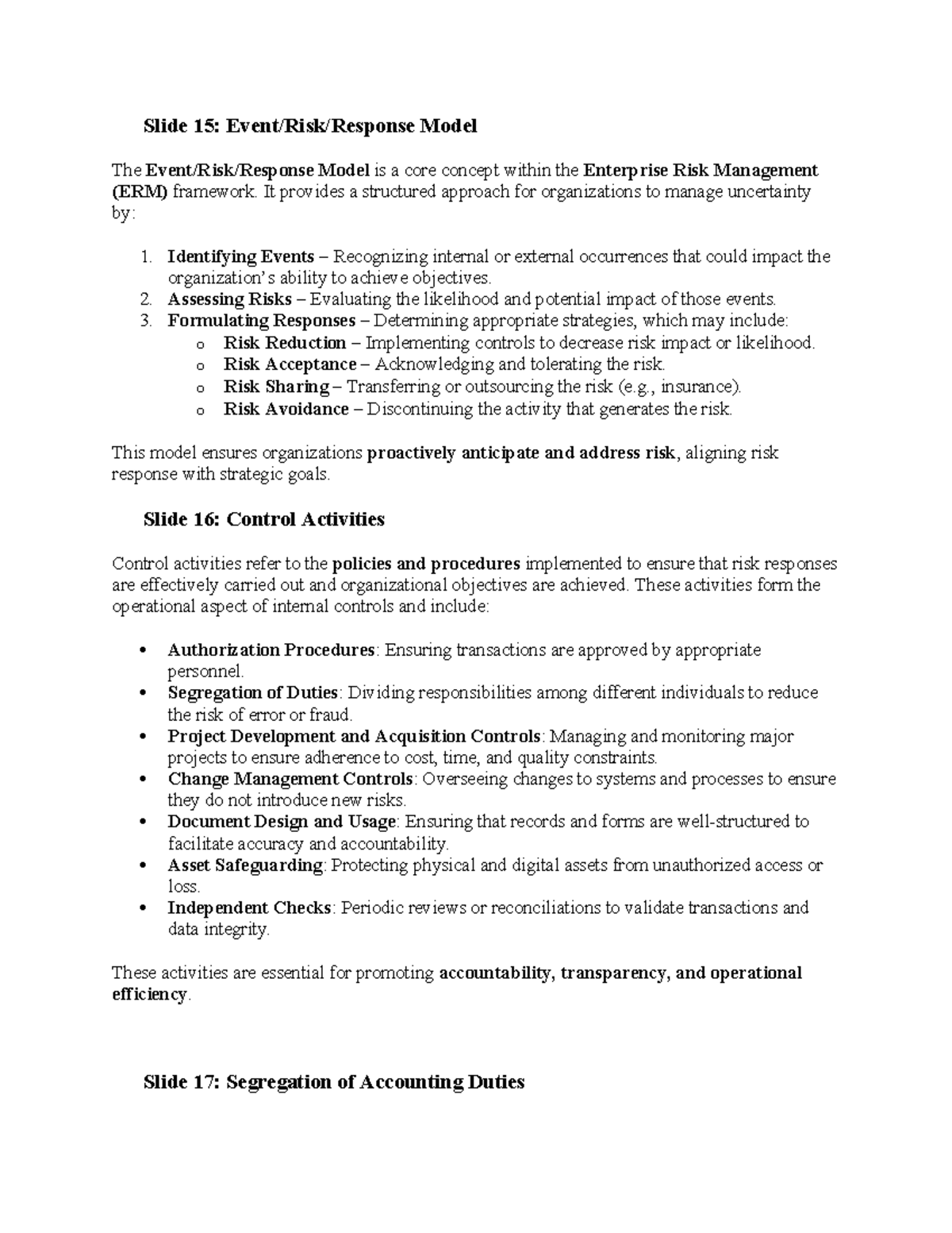 Chapter 7: TQM - Enterprise Risk Management Framework Overview - Studocu