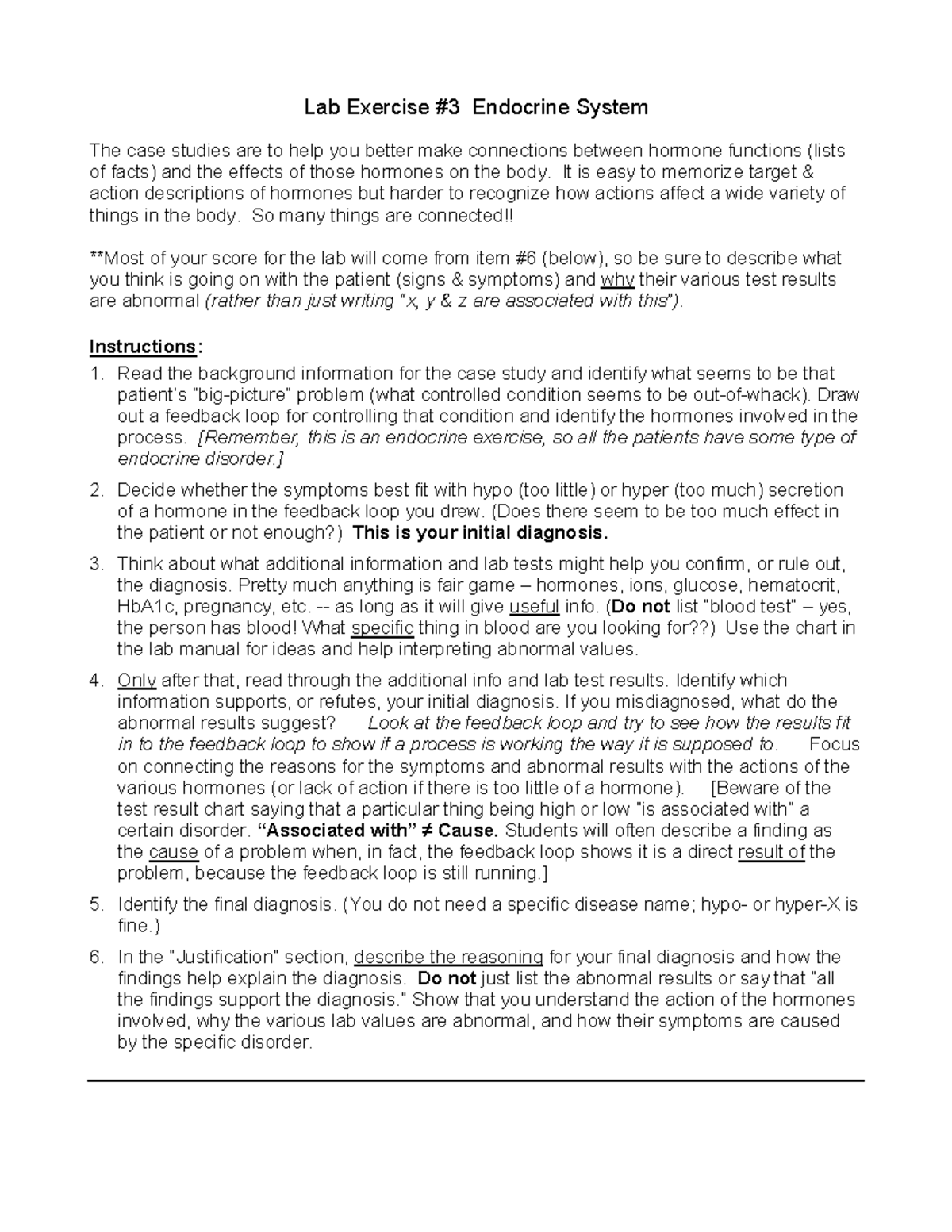 Endocrine Lab Case Study #3: Diagnosing Hormonal Disorders - Studocu
