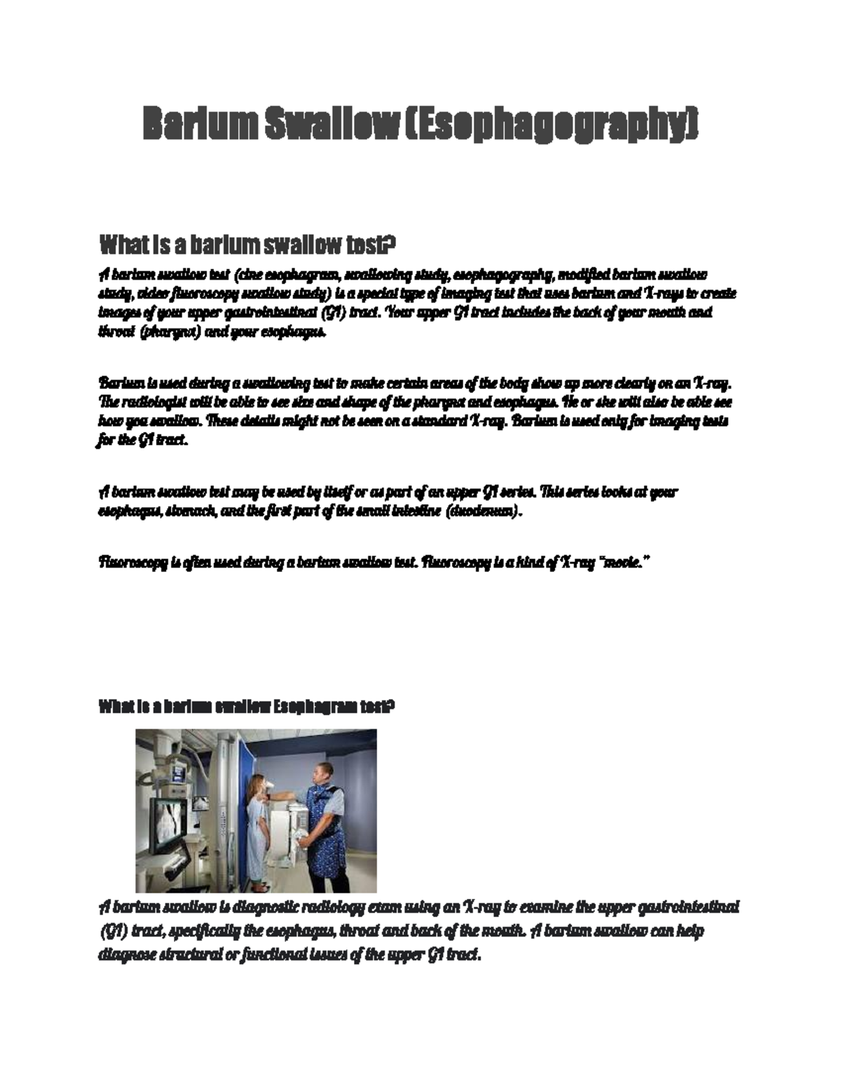 Barium Swallow (Esophagography) - Your upper GI tract includes the back ...