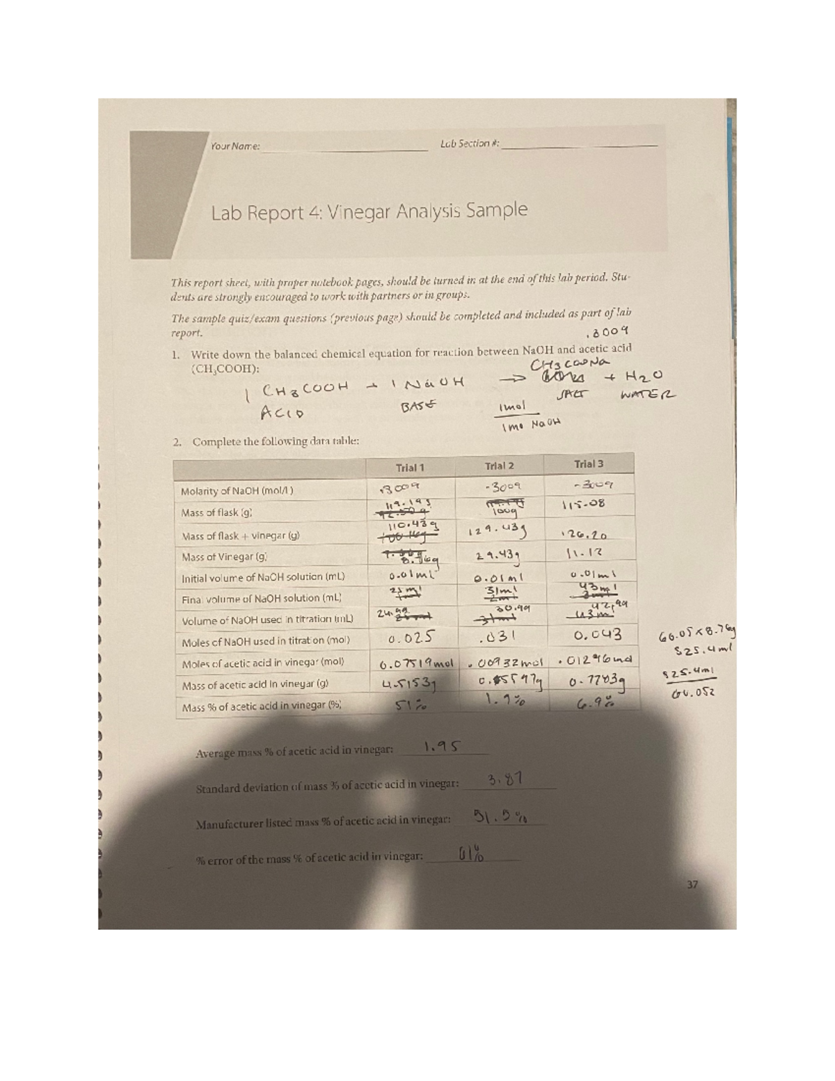 Expt. 3: Vinegar Analysis Lab Report - Studocu