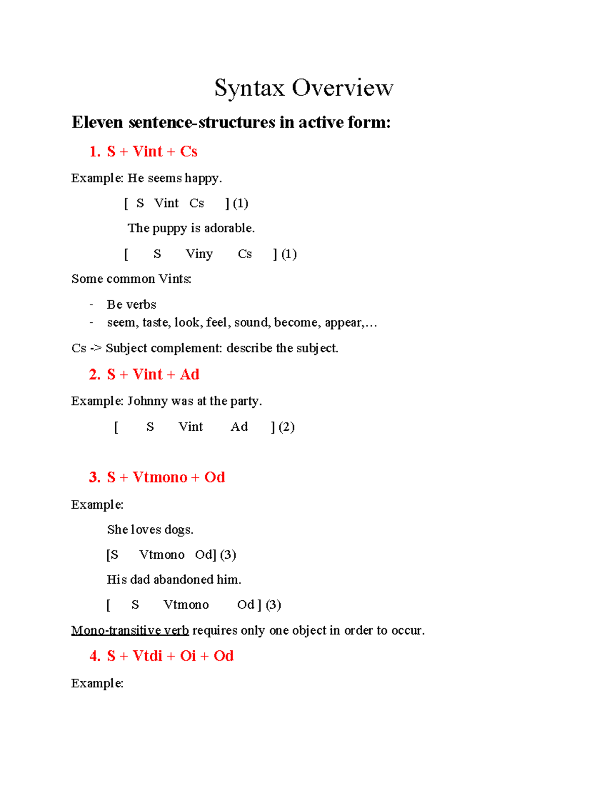 Syntax Overview: Key Concepts and Examples for English Grammar - Studocu