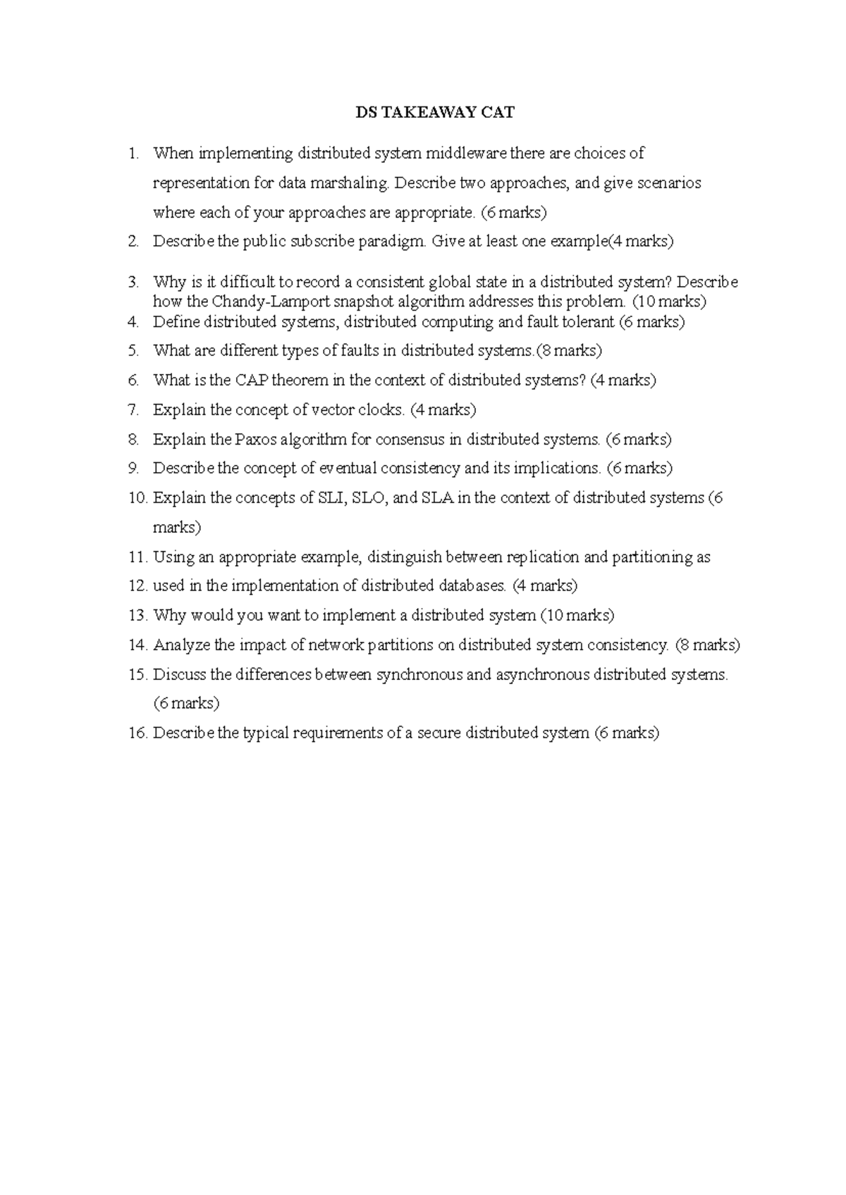 DS Takeaway CAT 1: Key Concepts in Distributed Systems - Studocu