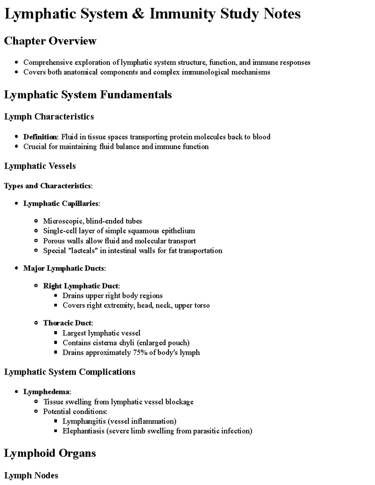 Lymphatic System Immunity Study Notes (C24DC10A) Overview & Key ...
