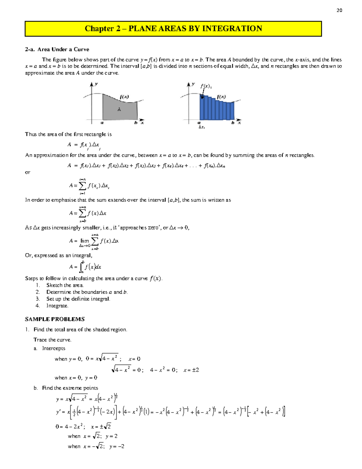 Engg Calculus C2 MVMunar - 2 - a. Area Under a Curve The figure below ...