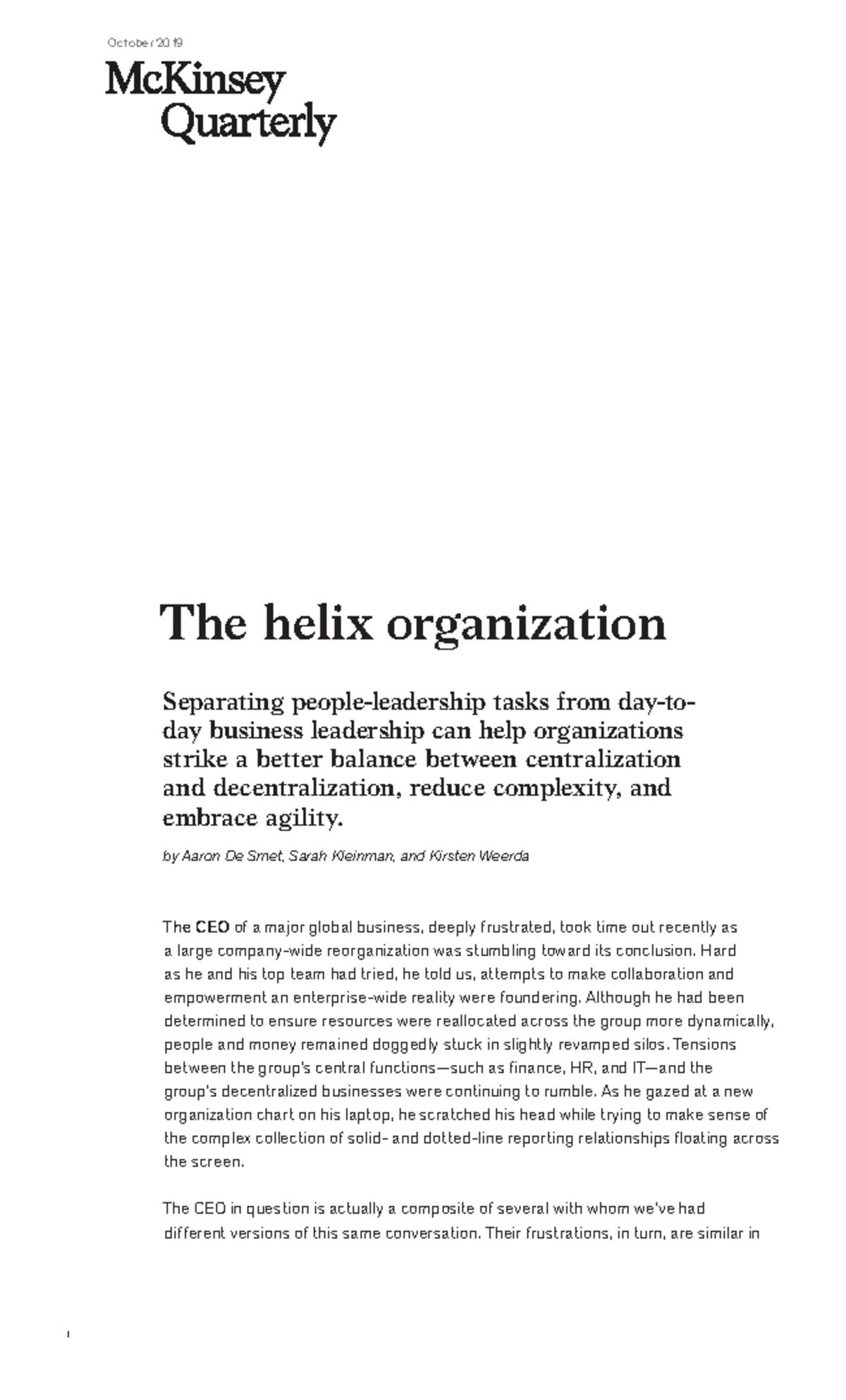 The-helix-organization - ####### 1 The CEO of a major global business ...