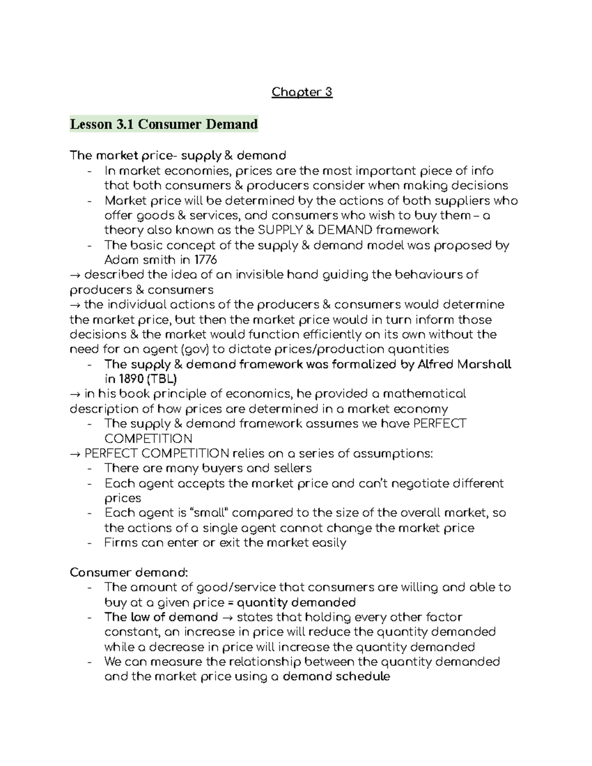 ECON 1B03 Chapter 3: Consumer Demand & Market Supply Analysis - Studocu