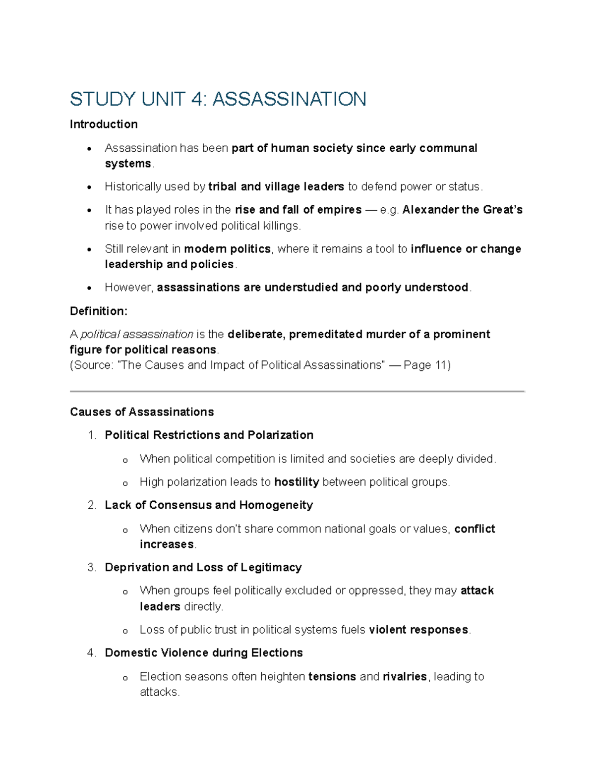STUDY UNIT 4: ASSASSINATION AND GENOCIDE ANALYSIS - Studocu