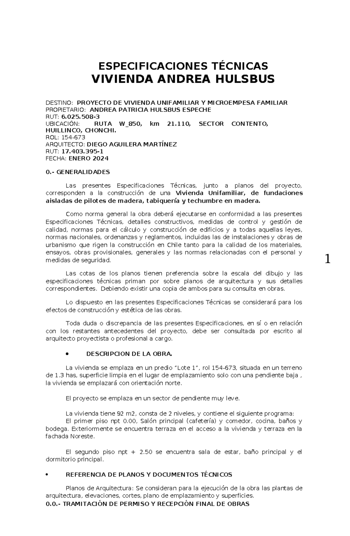 Especificaciones Técnicas para Proyecto de Vivienda Unifamiliar 2024 - Studocu