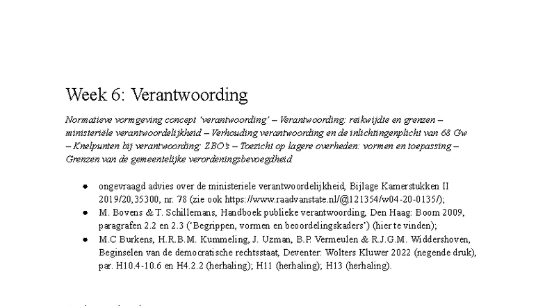 Week 6: Verantwoording en Ministeriële Verantwoordelijkheid in het ...