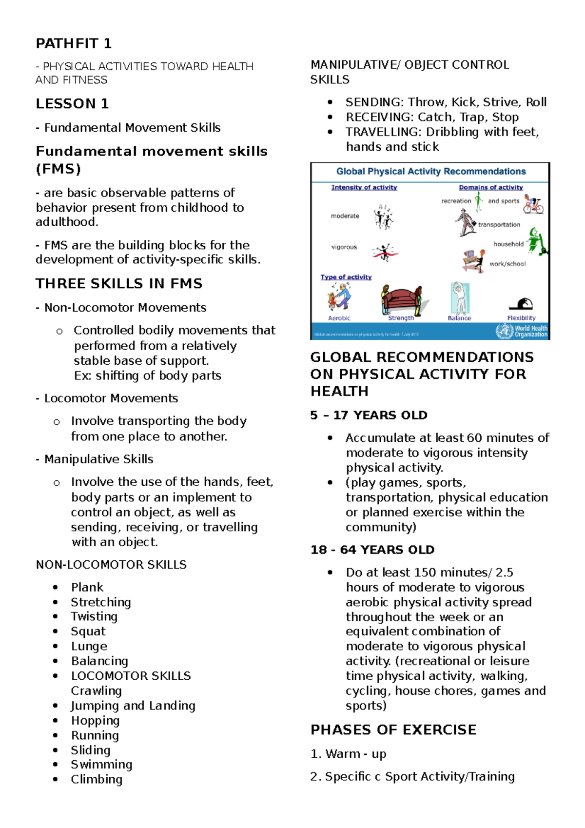 Pathfit 1 - Lesson Review on Fundamental Movement Skills - Studocu