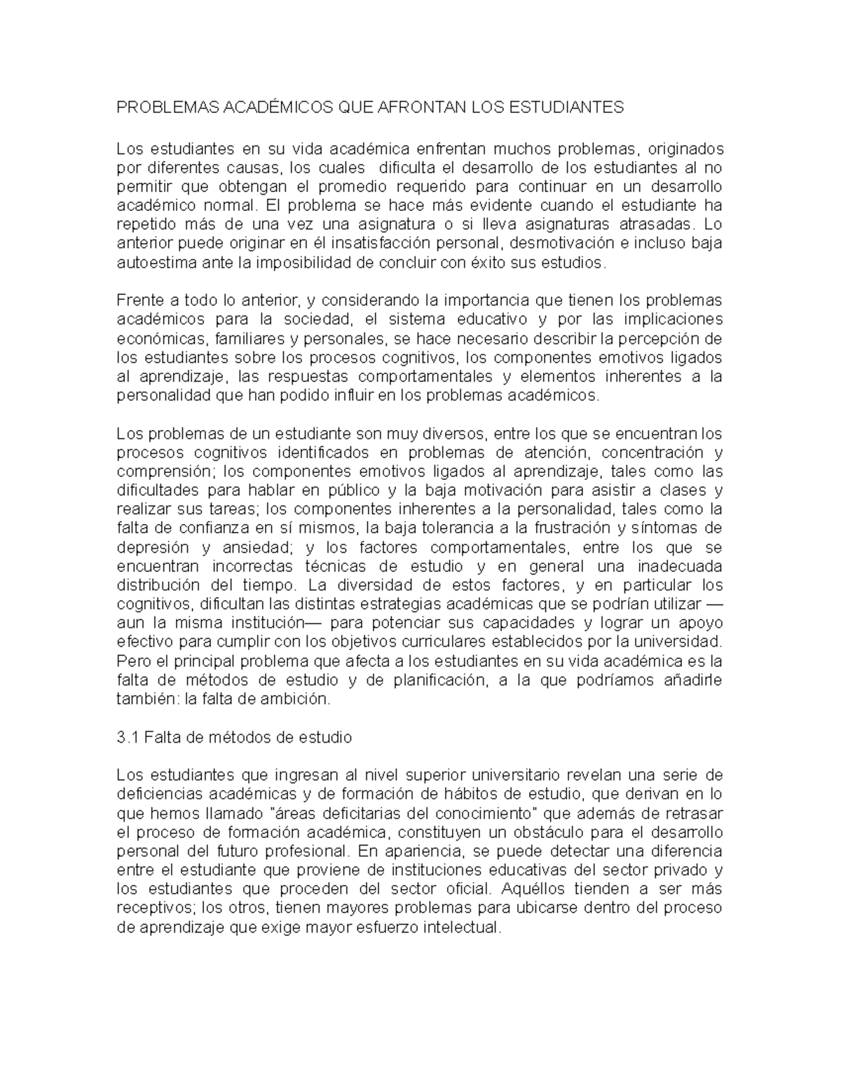 Problemas Académicos QUE Afrontan LOS Estudiantes - PROBLEMAS ...