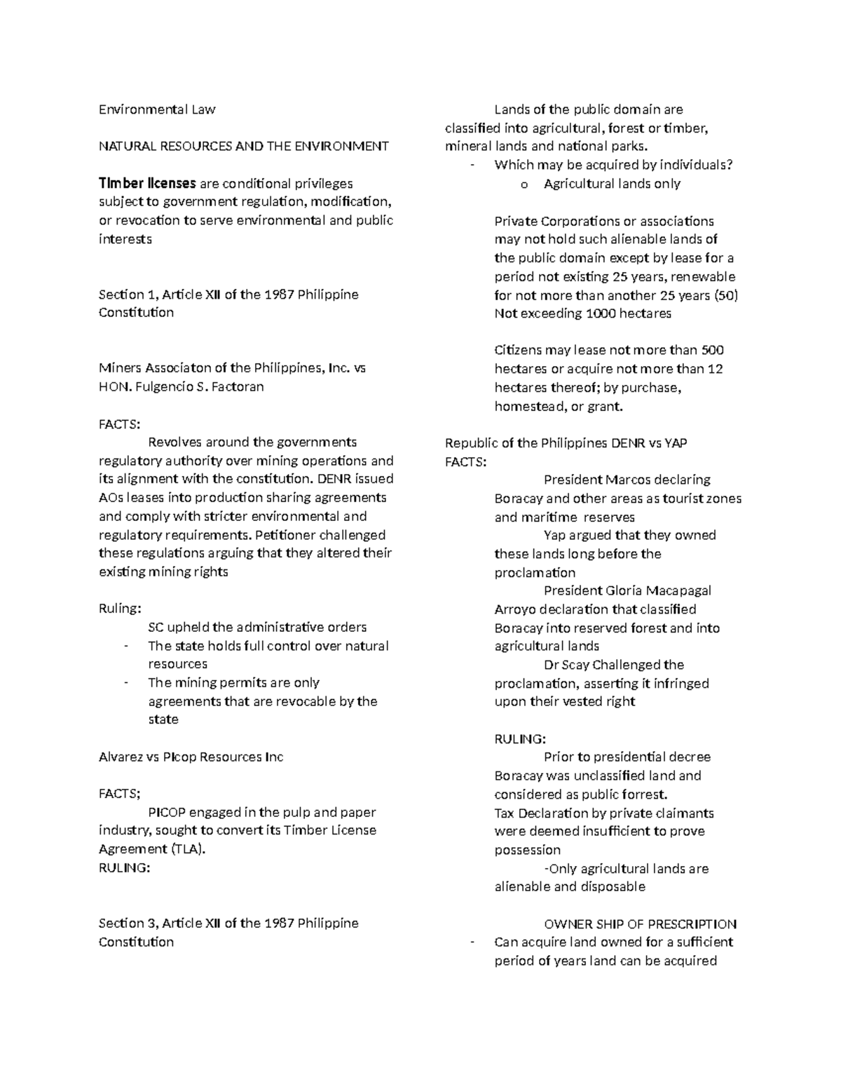 Environmental Law: Natural Resources & Regulations Overview - Studocu