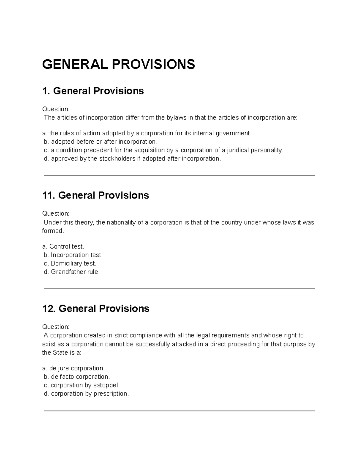 LAW BY 1-15: General Provisions and Board of Directors Overview - Studocu