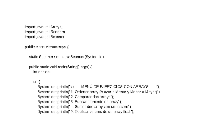 Menu - Desarrollo de Ejercicios de Programación en Java - Studocu