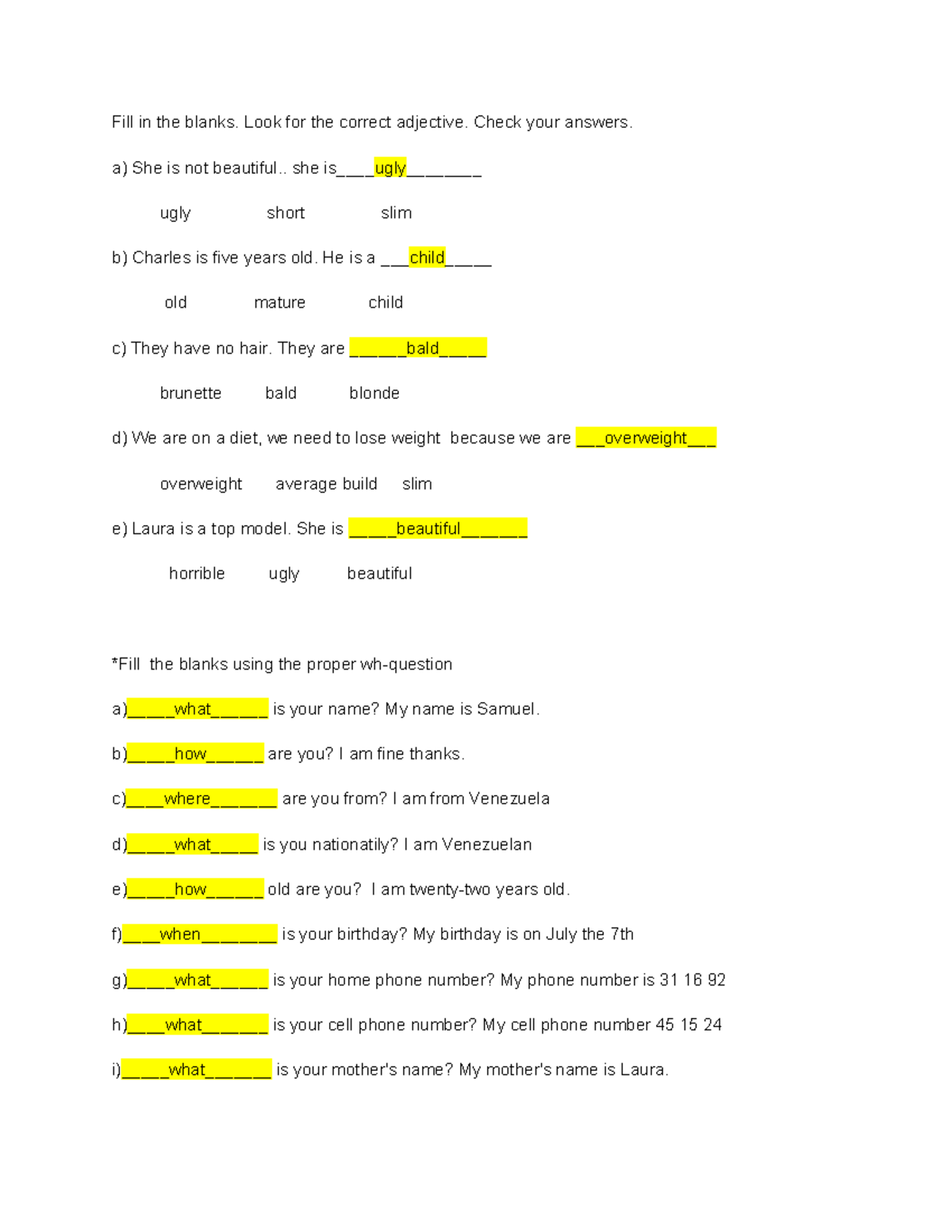 NM05A3 - Fill in the Blanks: Adjective Practice and Q&A - Studocu