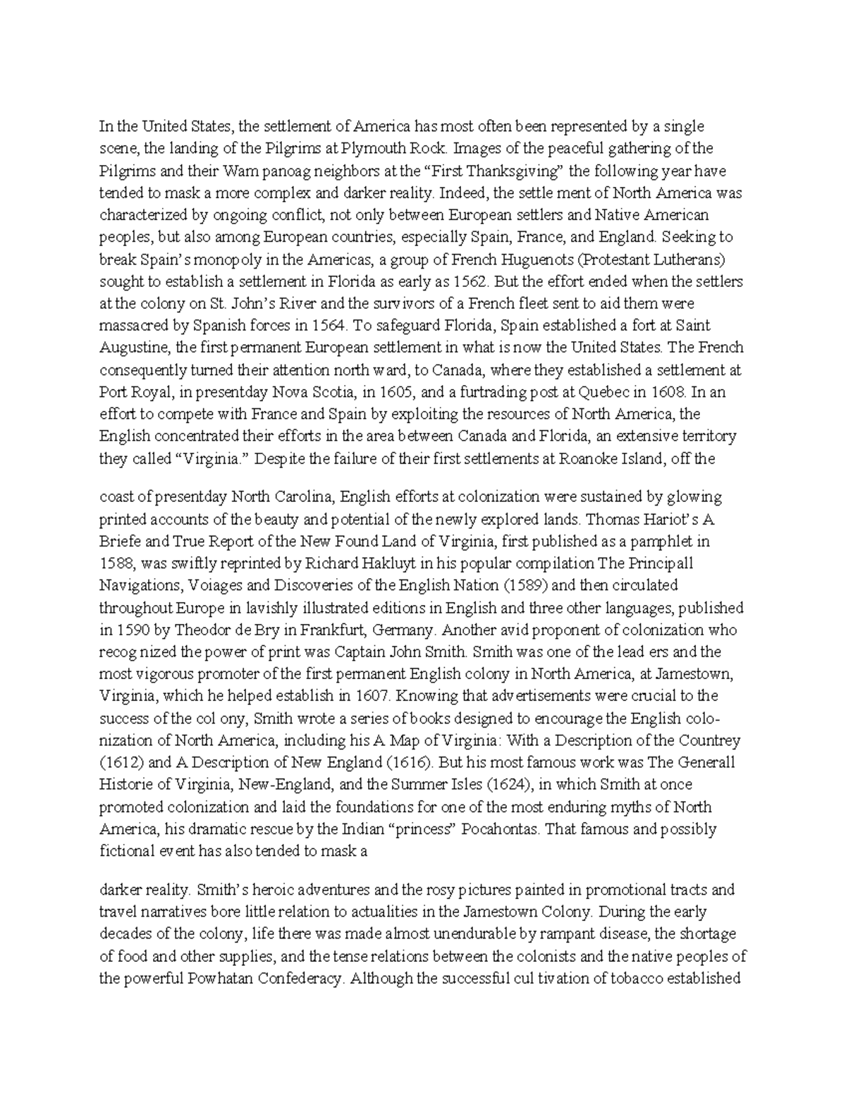 A Narrative of Early Colonization: John Smith & Jamestown Experience ...