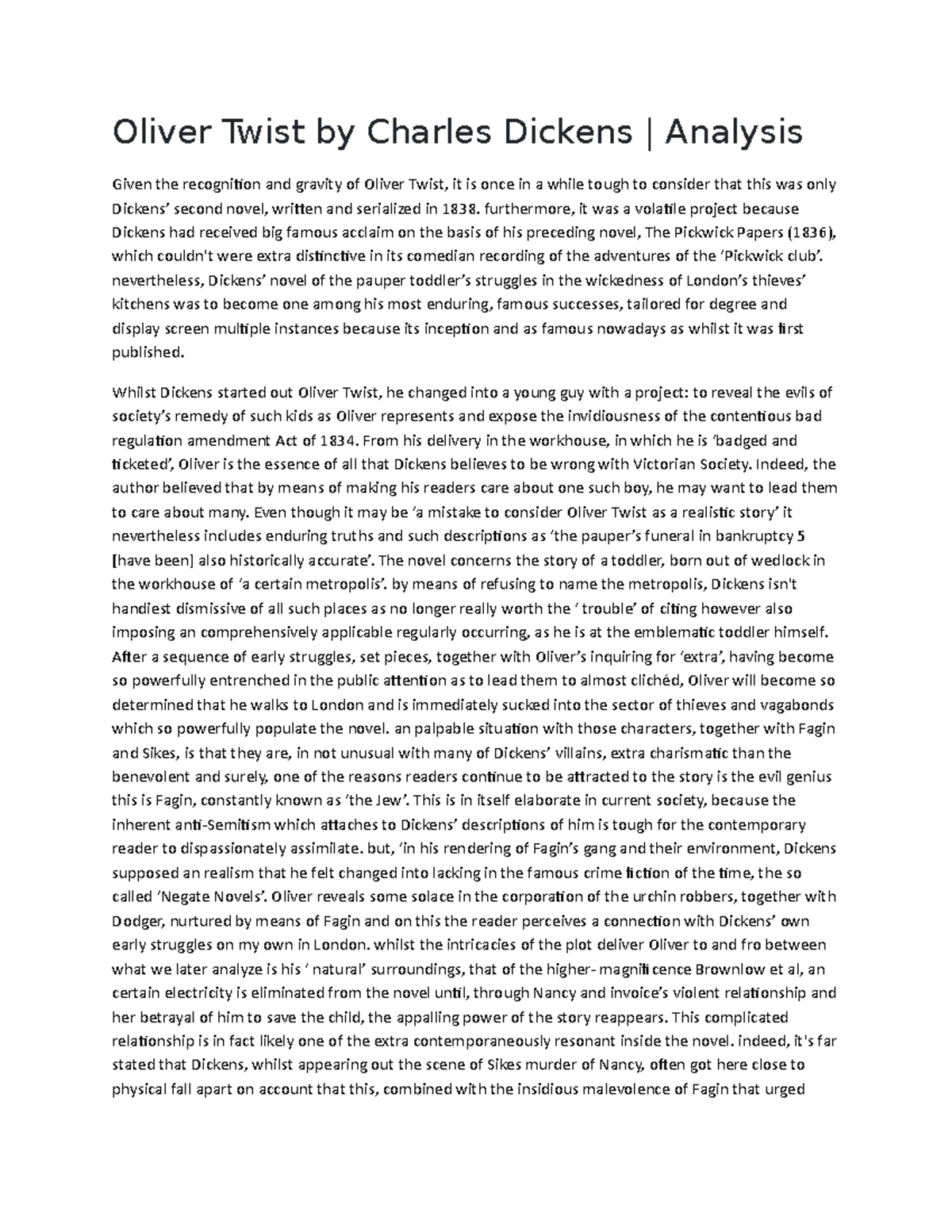 Essay 3 - Oliver Twist by Charles Dickens | Analysis Given the ...