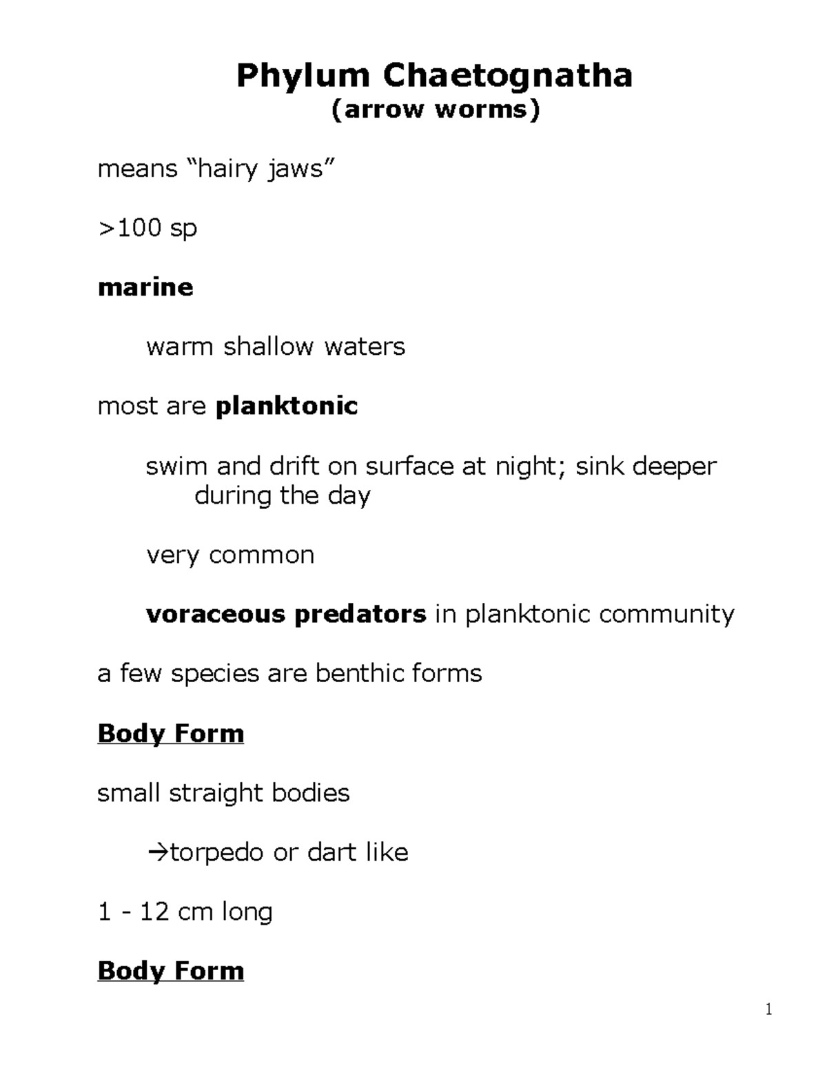 Phylum Chaetognatha - Outline Summary - Phylum Chaetognatha (arrow ...