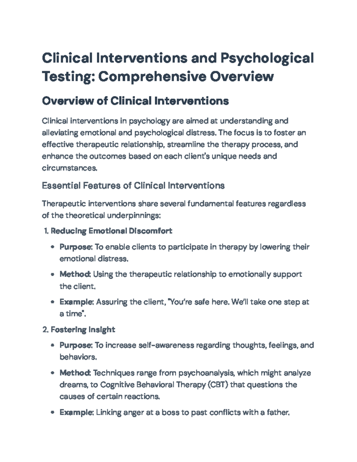 Clinical Interventions and Psychological Testing Overview (PSY101 ...
