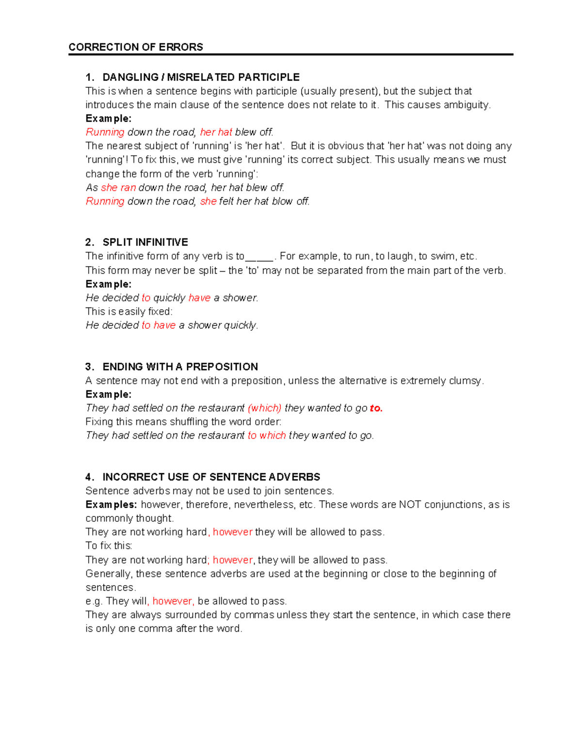ENG 101: Sentence Errors Correction Notes and Examples - Studocu