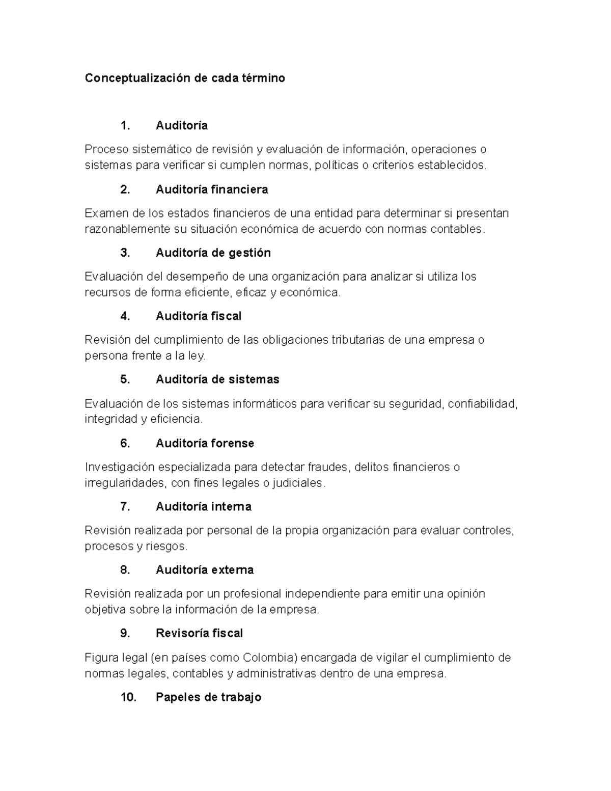 Conceptualización de Términos de Auditoría y Revisoría Fiscal - Studocu