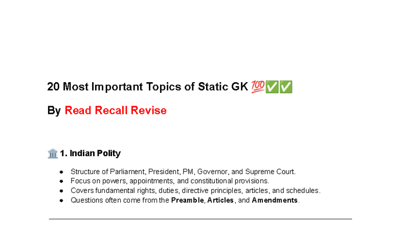 20 Key Topics in Static GK for Competitive Exams - Studocu